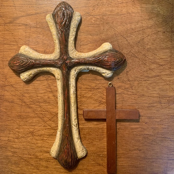 Accents | 3 Crosses Stone And Wood Cross Wood Cross And Small Metal ...